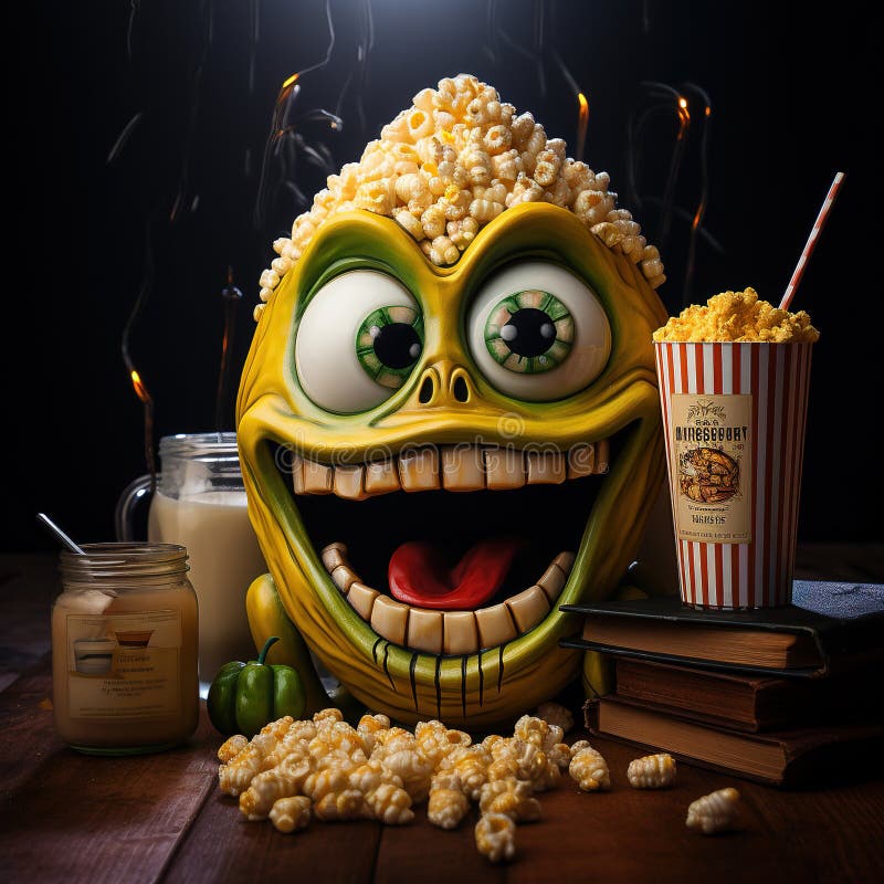 Corny Capers: Crazy Corn with a Playful Face Surrounded by Popping ...