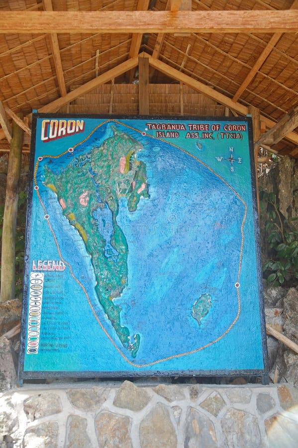 Coron Map at Kayangan Lake in Coron, Palawan, Philippines Editorial ...