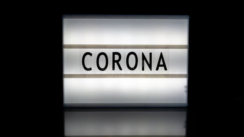 Corona Letters on a Light Box on Reflective Surface Stock Image - Image ...