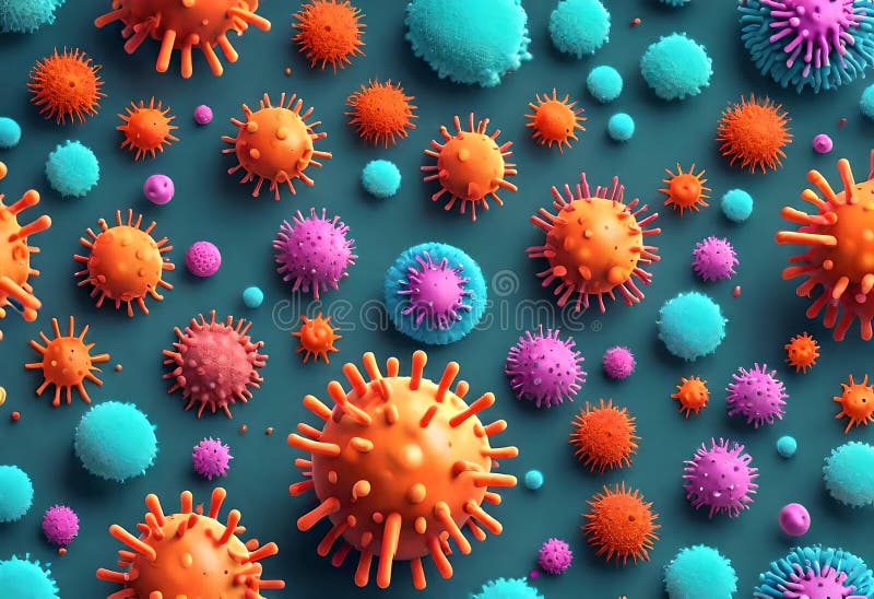 Corona Virus Microorganisms in 3d Render, Abstract Background with Bacteria Stock Illustration ...