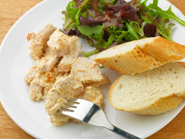 Coronation Chicken with Salad and Bread Stock Image - Image of meal ...
