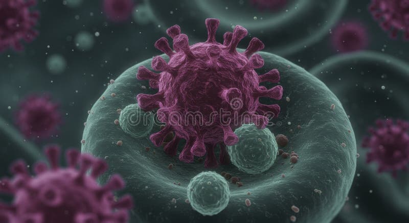Coronavirus Attacking Cell: 3D Microscopic View Stock Illustration ...