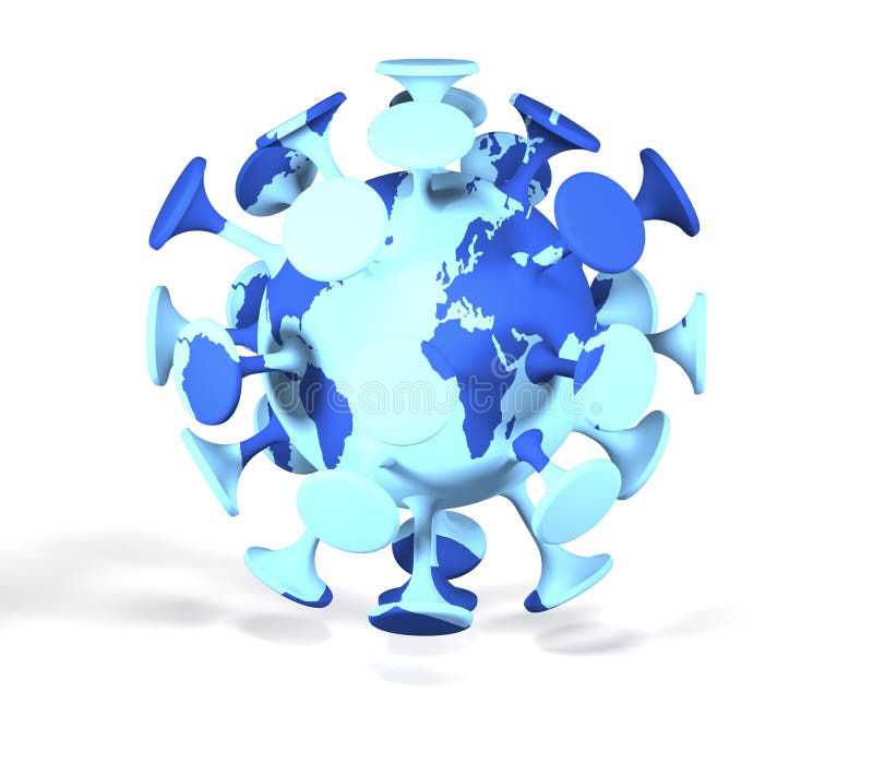 Coronavirus Bacterium and World Map on White Background 3d Illustration ... Coronavirus Bacterium and World Map on White Background 3d Illustration ...