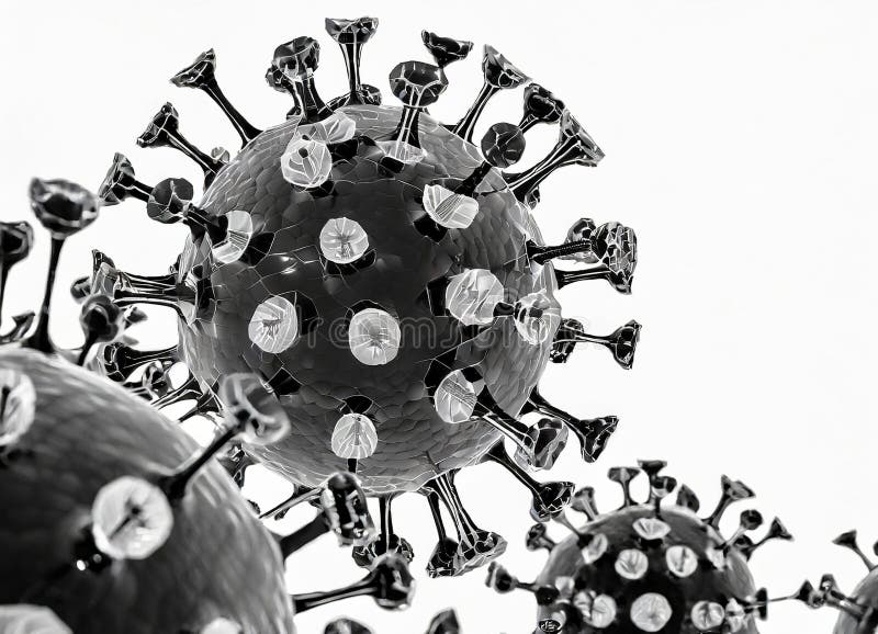 Coronavirus Black White COVID-19 Under the Microscope. 3d Illustration ... Coronavirus Black White COVID-19 Under the Microscope. 3d Illustration ...