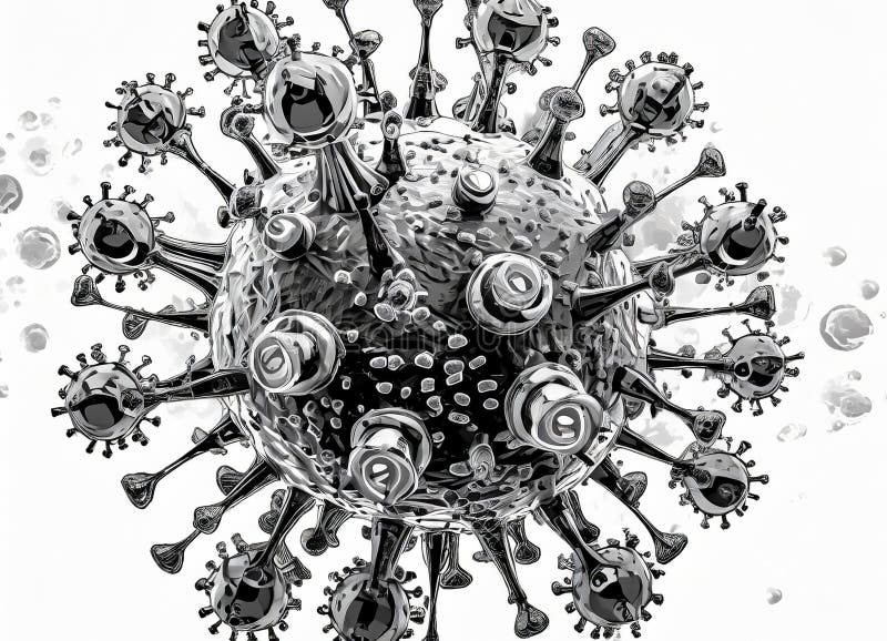 Coronavirus Black White COVID-19 Under the Microscope. 3d Illustration ... Coronavirus Black White COVID-19 Under the Microscope. 3d Illustration ...