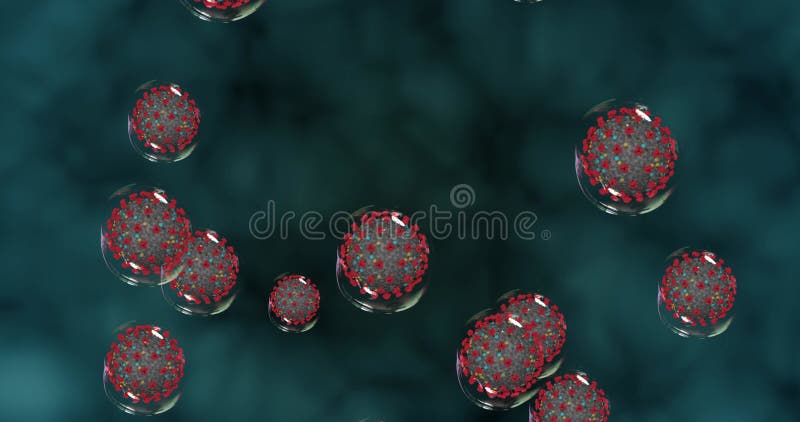 Coronavirus Cells on Blue Background . Small Droplets with Covid-19 ...