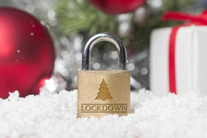 Coronavirus Christmas Lockdown: a Lock on the Snow Surrounded by Red ...