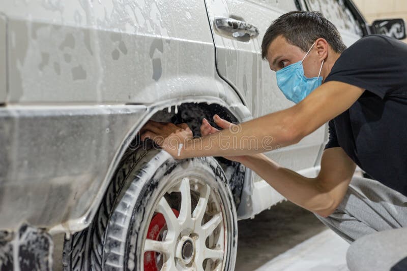 Coronavirus Cleaning of the Car, Washing the Car Body with a Kersher ...
