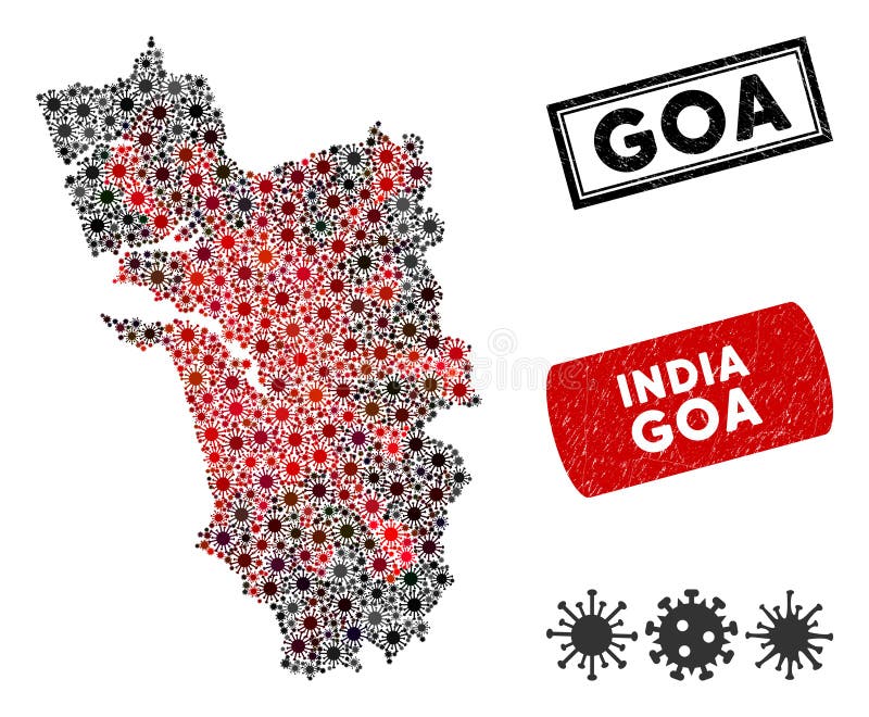 Coronavirus Collage Goa State Map with Grunge Seals Stock Illustration ...