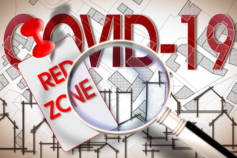 Coronavirus COVID-19 Concept Image with City Map and Red Zone Label ...
