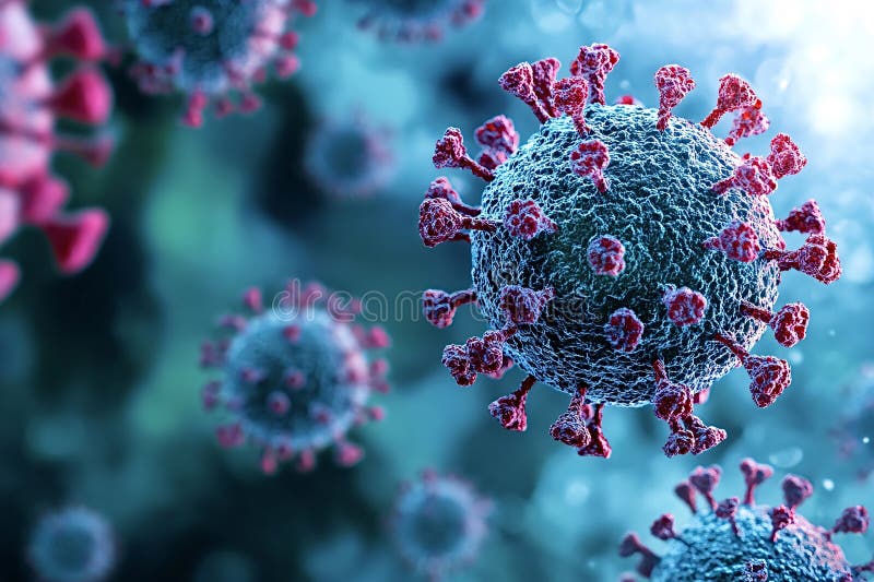 Coronavirus Covid-19 Microscopic Virus with Spikes Floating in Fluid ...