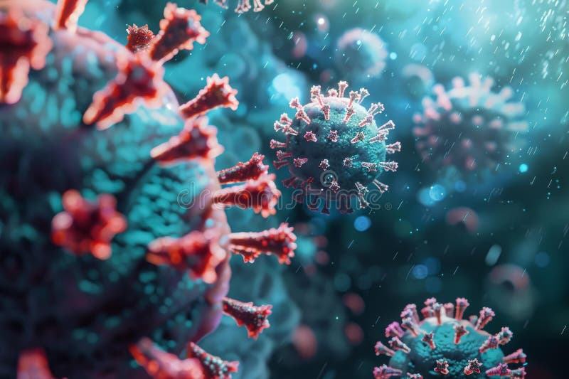 Coronavirus Covid 19 Microscopic Virus with Spikes Floating in Fluid ...