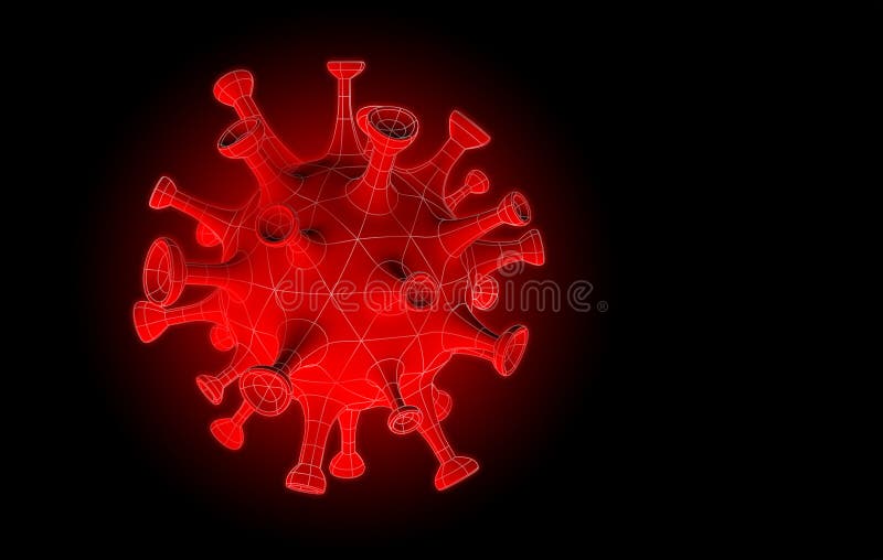 Coronavirus COVID-19 with Wireframe Polygon Outline Mesh Style on Dark ...