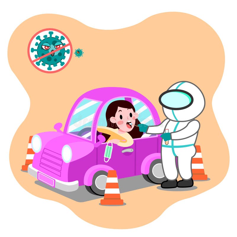 Coronavirus Drive through Testing Site Concept. Female Driver. Vector ...