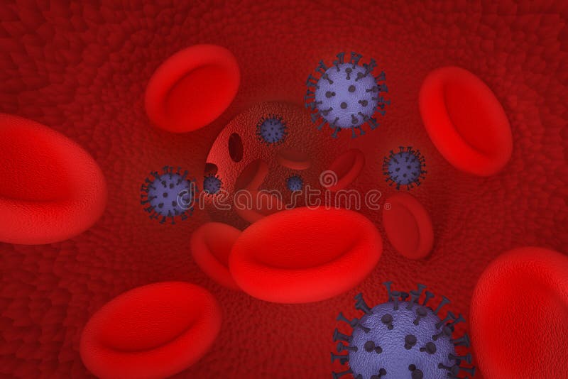 Coronavirus Infected Blood Flows through a Vessel Stock Illustration ...