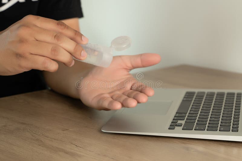 Coronavirus Man Hands Using Hand Sanitizer Cleaning Hands with a Hand ...