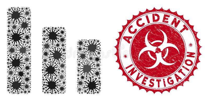 Coronavirus Mosaic Bar Chart Decrease Icon with Textured Accident Investigation Stamp Stock ...
