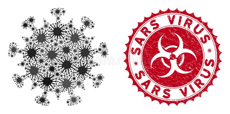Coronavirus Mosaic SARS Virus Icon with Grunge Sars Virus Stamp Stock ...