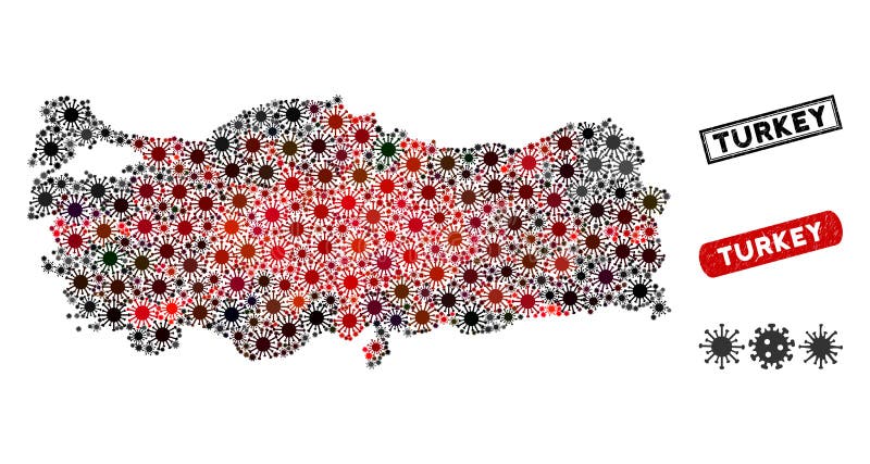 Coronavirus Mosaic Turkey Map with Grunge Stamp Seals Stock ...