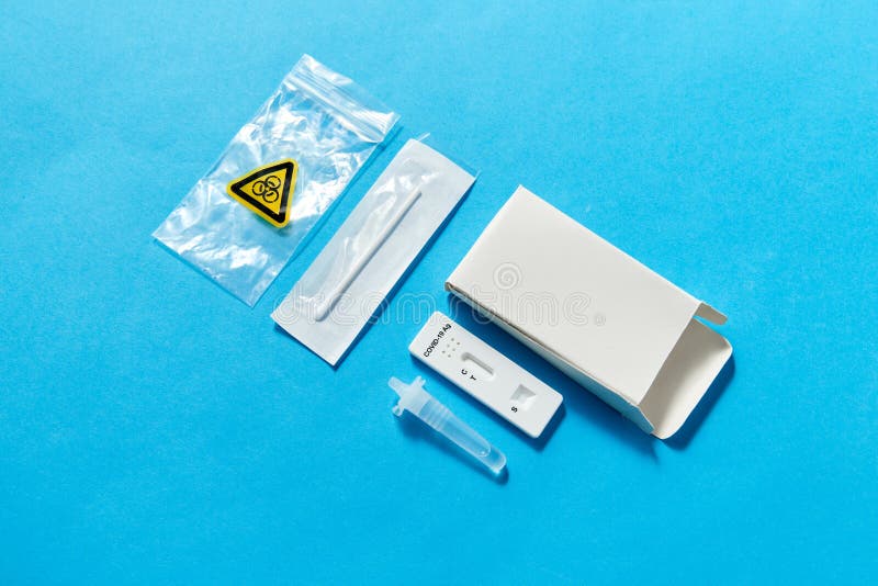 Coronavirus Nasal Self Testing Kit on Blue Stock Image - Image of ...