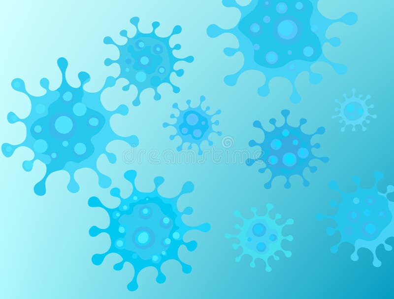 Biue Viruses Floating Under Microscope on Luminous Light Blue ...