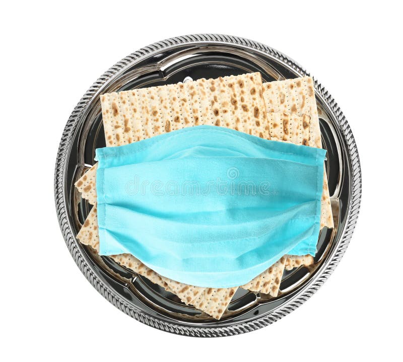 Coronavirus Pandemic. Passover Matzos and Protective Face Mask on White ...