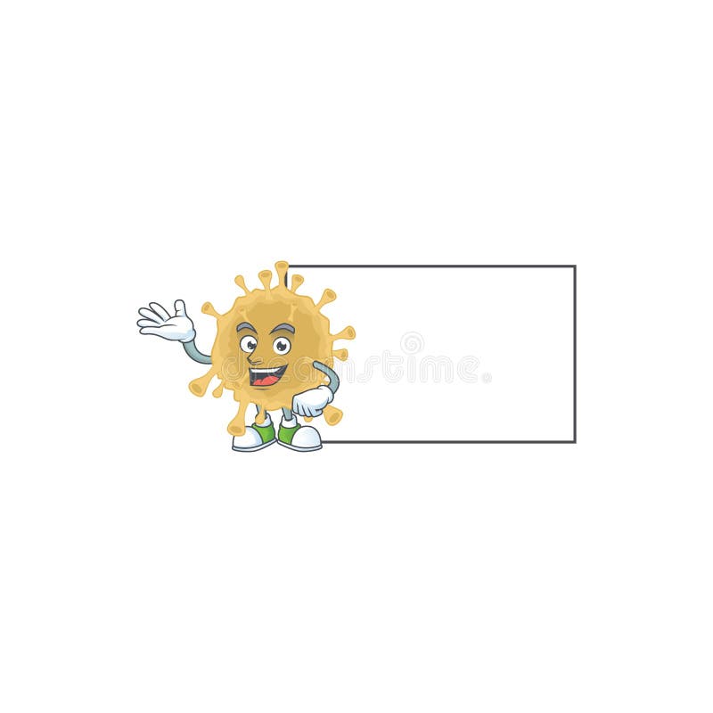 Coronavirus Particle with Board Cartoon Mascot Design Style Stock ...