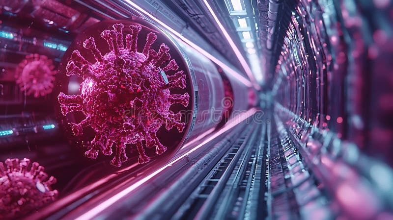 Coronavirus Particle Transportation in Futuristic Conveyor System Stock ...