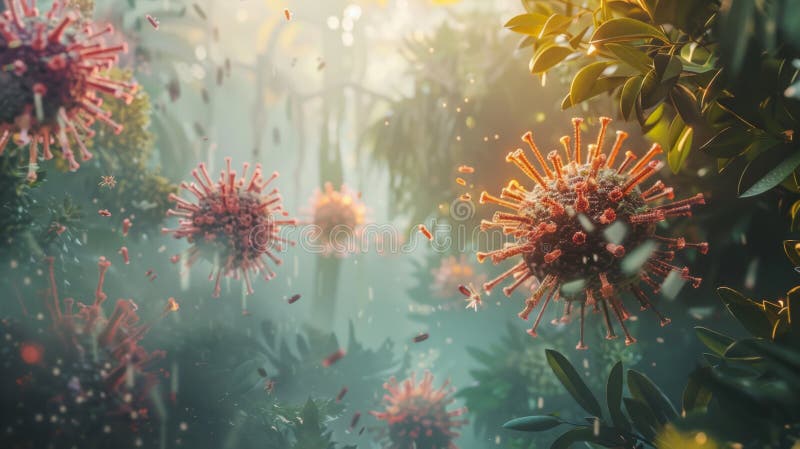 Coronavirus Particles in a Forest Setting Stock Photo - Image of light ...