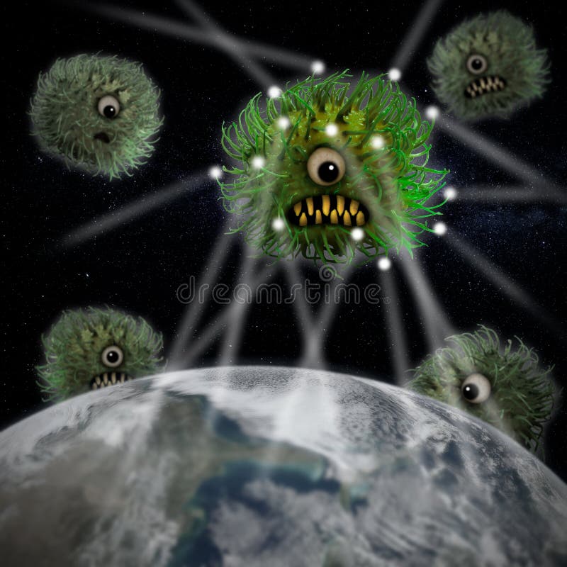 Covid Pathogens As Aliens Attacking Earth Stock Illustration ...