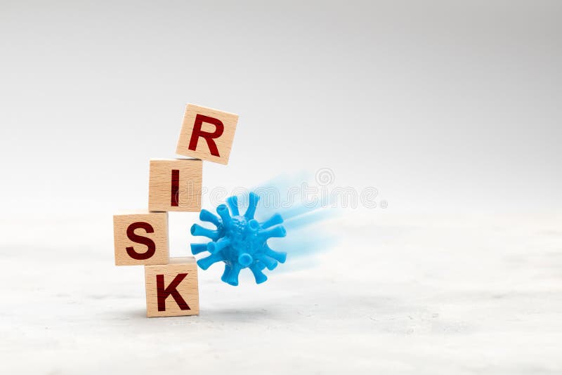 Coronavirus Risk. Cubes Labeled RISK and Blue Virus Stock Photo - Image ...