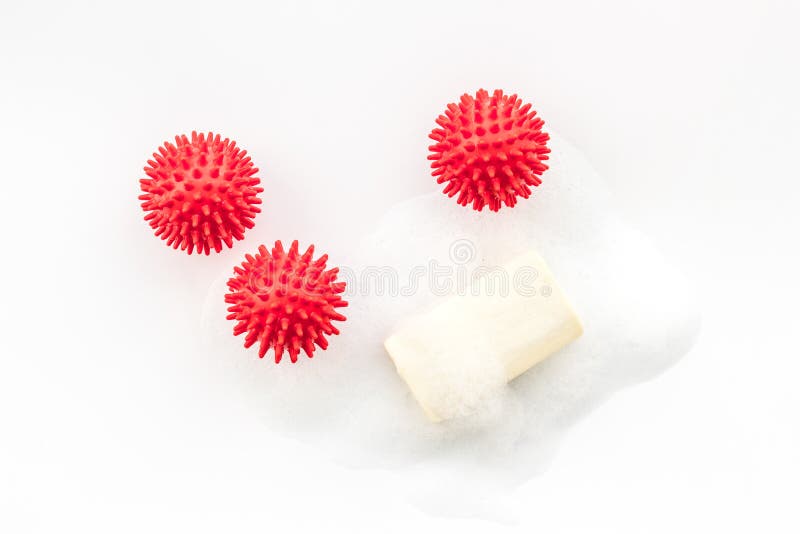 Coronavirus and Soap on White Background Top-down Stock Image - Image ...