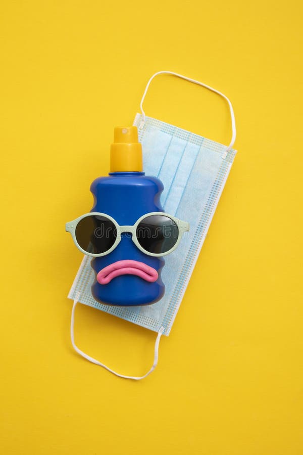Coronavirus Summer Background. Sun Cream Face with Sunglasses and Face ...