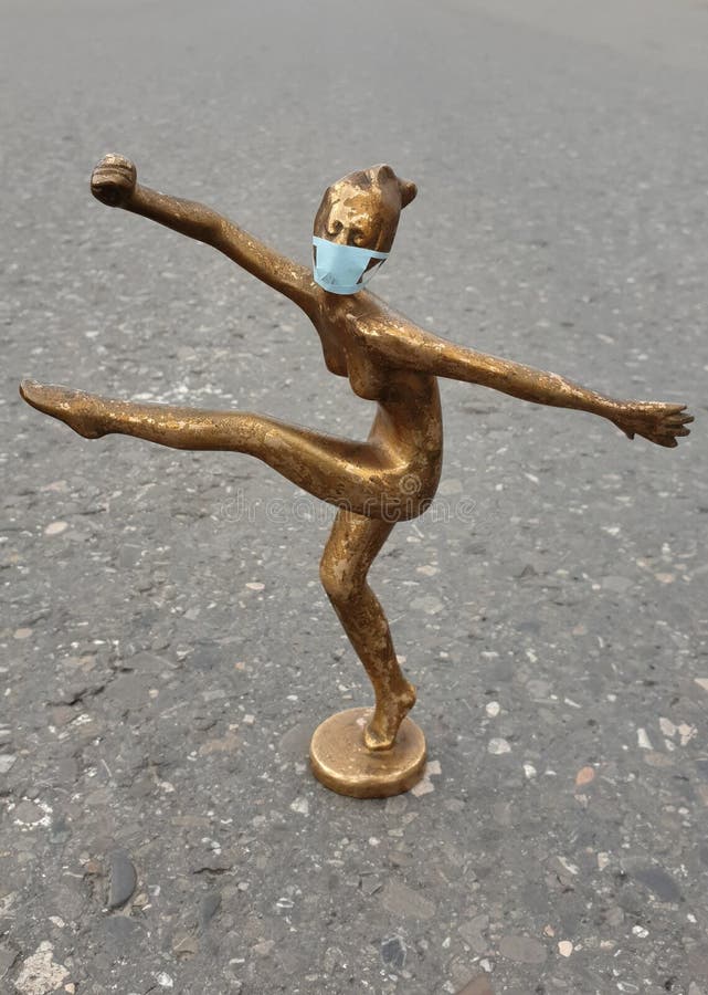 Coronavirus Vintage Brass Statue Dancer Girl with Mask Stock Image ...