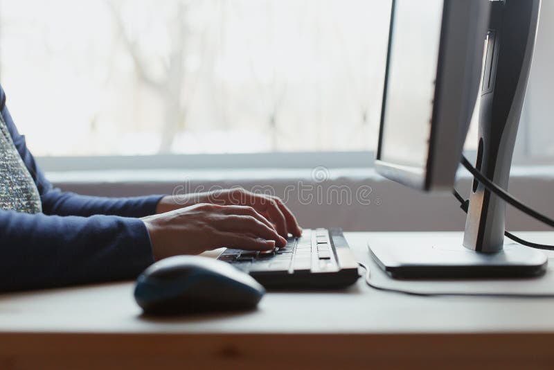 Coronavirus. Woman at the Home Office. Home Working with Computer ...