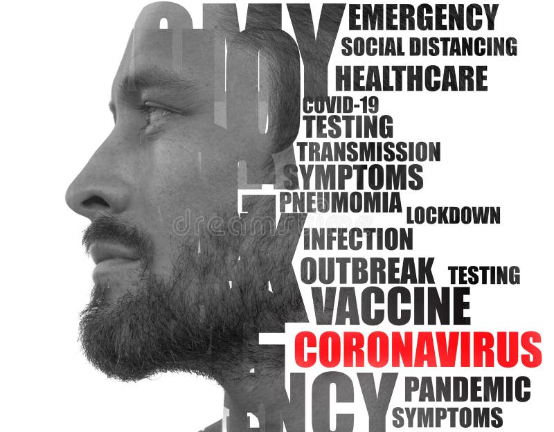 Coronavirus Word Cloud. Double Exposure Portrait. Stock Image - Image ...