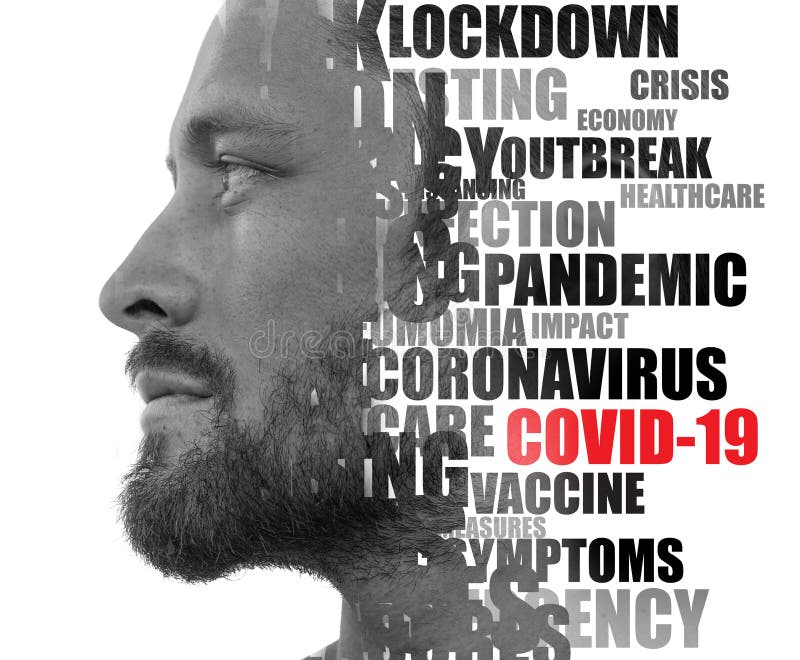 Coronavirus Word Cloud. Double Exposure Portrait. Stock Photo - Image ...