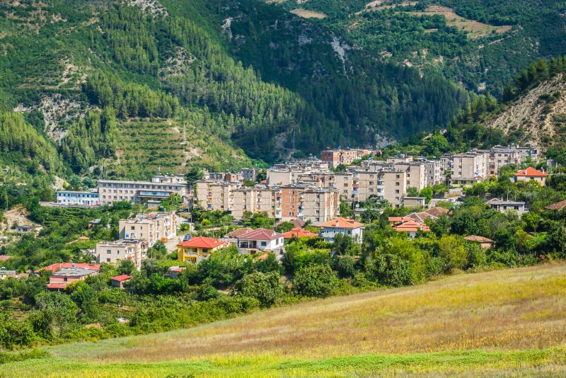 Corovode, Albania - July 31, 2014. Panoramic View on City by the River ...