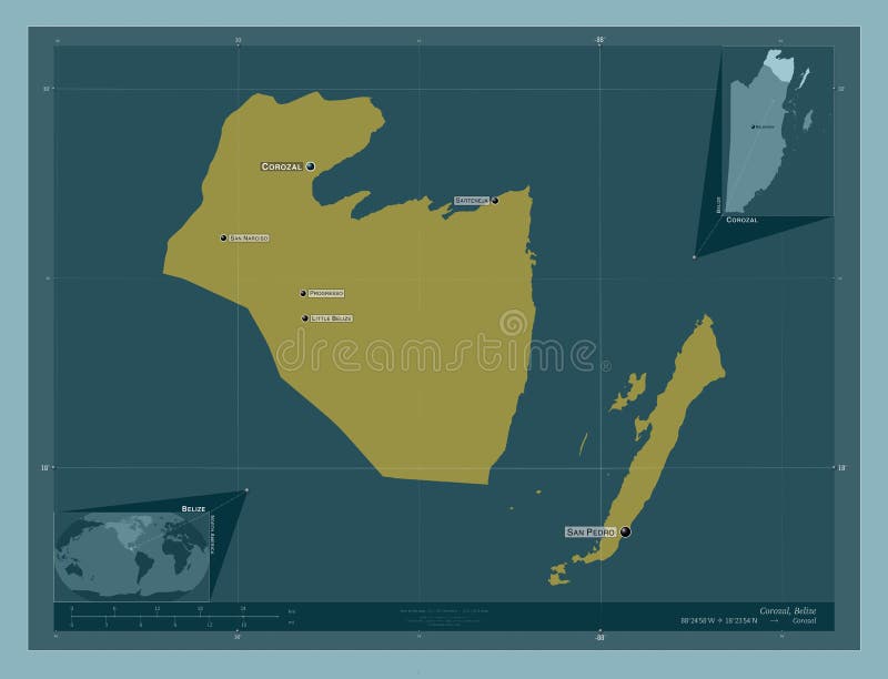Corozal, Belize. Solid. Labelled Points of Cities Stock Illustration ...