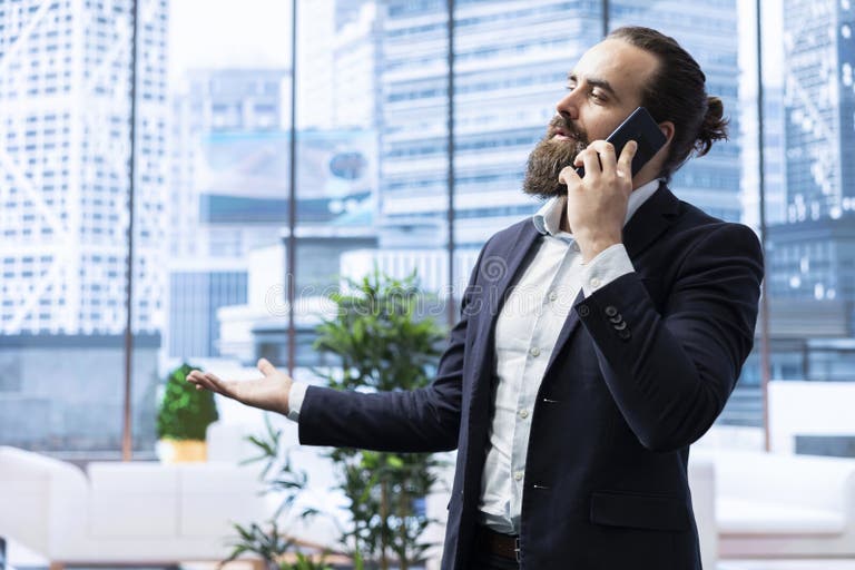 Corporate Administrator in Negotiation Over the Phone Line Stock Photo ...