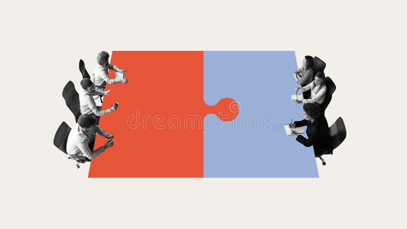 Corporate Alignment. Business Teams Positioned Around Puzzle Table ...