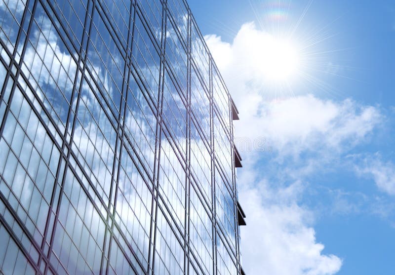 Corporate Building Glass Wall with Sun Reflection Stock Photo - Image ...