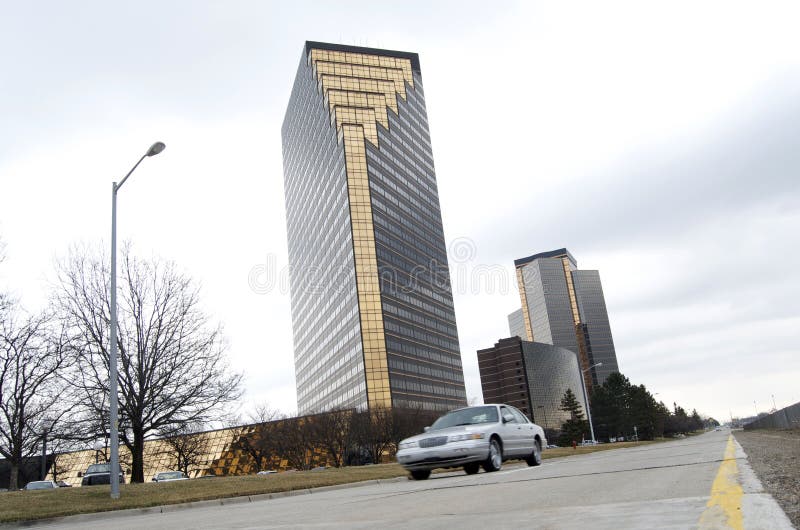 Corporate Buildings with Road and Car Stock Photo - Image of automobile ...