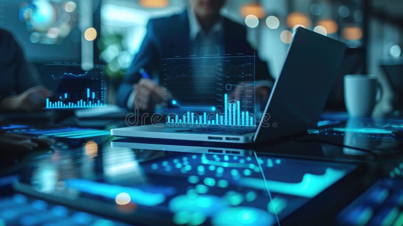Corporate Business Meeting with Data Analysis on Laptop Stock Image ...