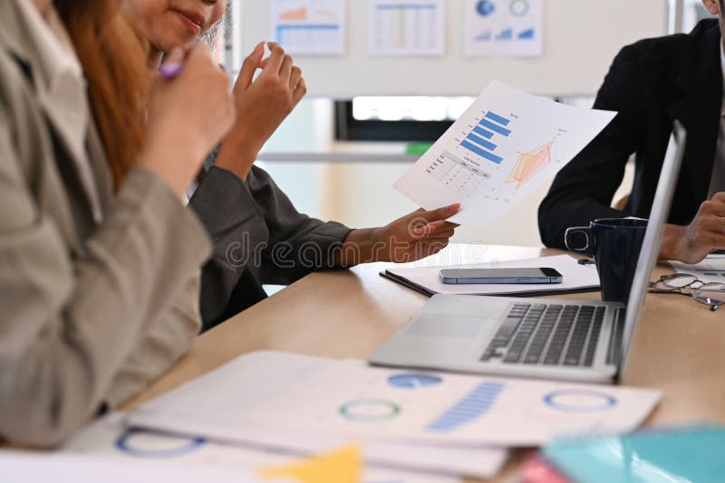 Corporate Business Team and Manager Analyzing Financial Data, Using ...