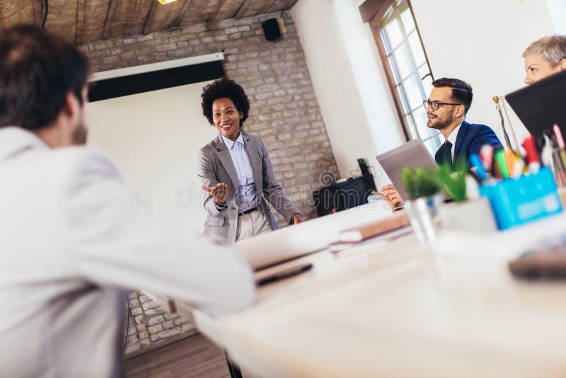 Corporate Business Team and Manager in a Meeting Stock Image - Image of ...