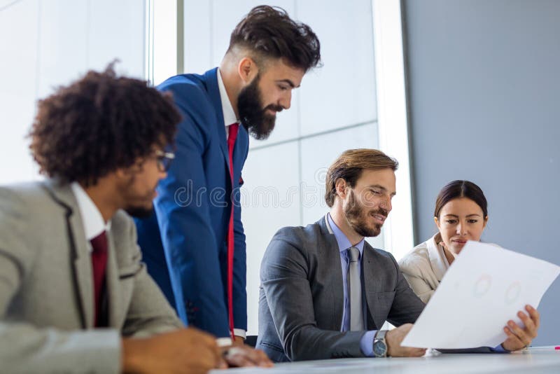 Corporate Business Team and Manager in a Meeting Stock Photo - Image of ...