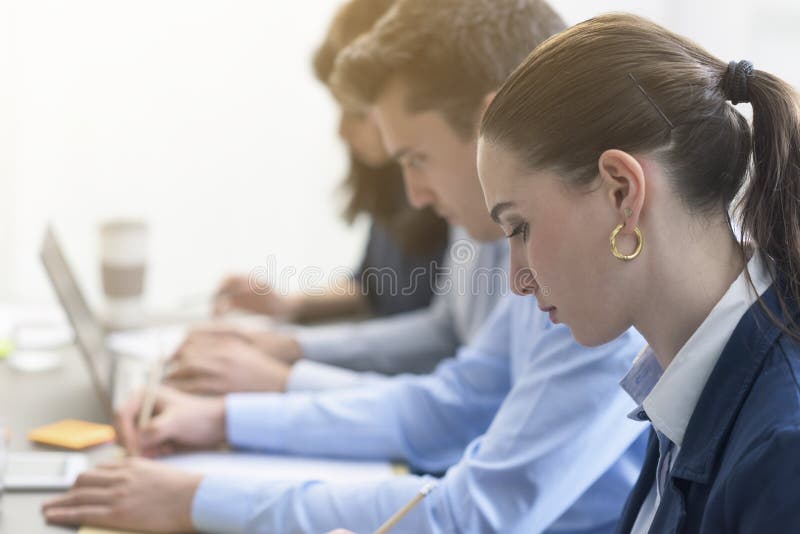 Corporate Business Team Working at Office Desk Stock Image - Image of ...