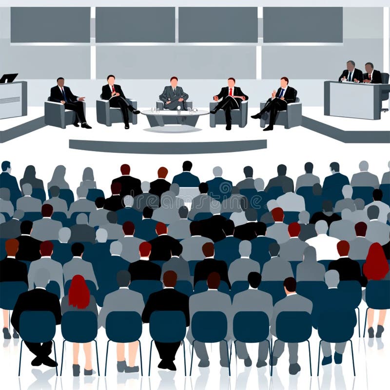 Corporate Conference Panel Discussion Stock Illustration - Illustration ...