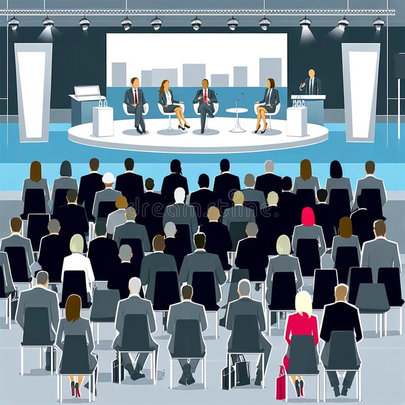 Corporate Conference Panel Discussion Stock Illustration - Illustration ...
